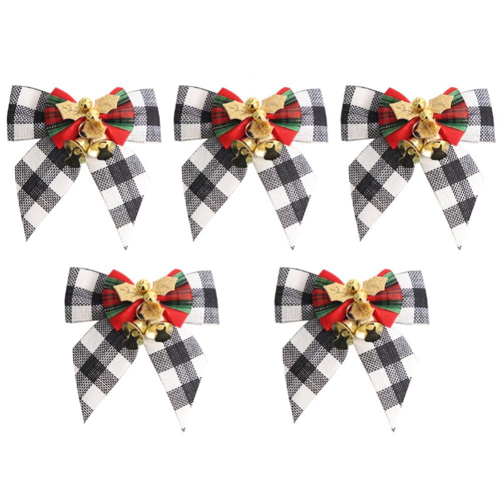 5 Pieces Christmas Buffalo Plaid Bow Ribbon Bow with Bell Christmas ...