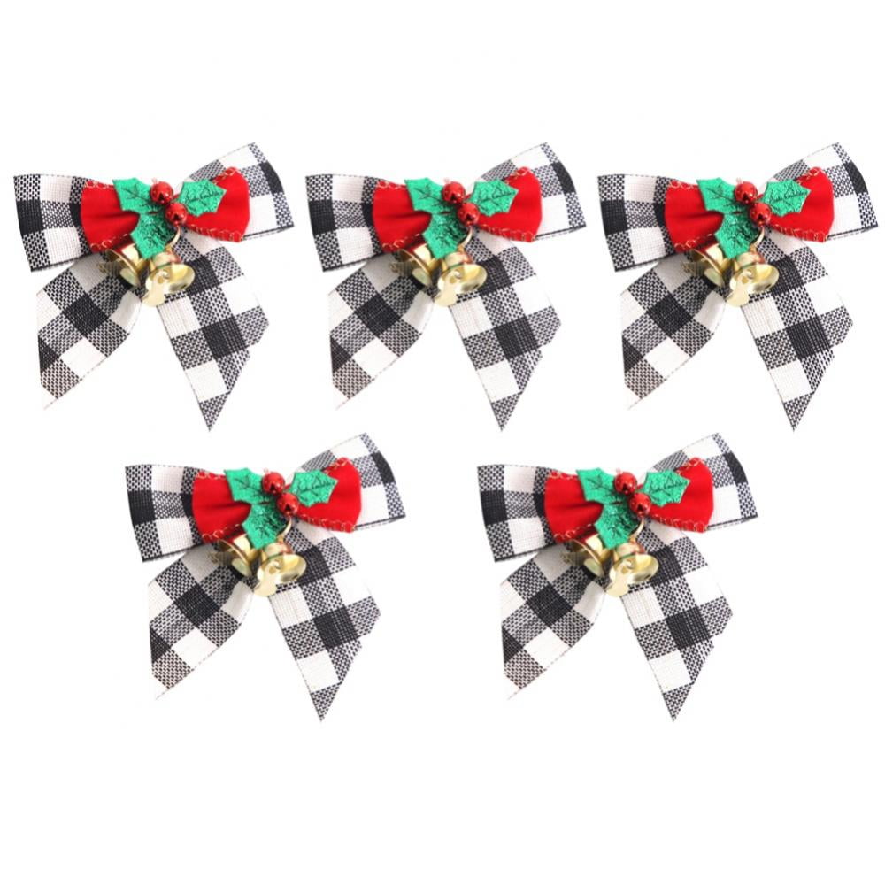 5 Pieces Christmas Buffalo Plaid Bow Ribbon Bow with Bell Christmas ...