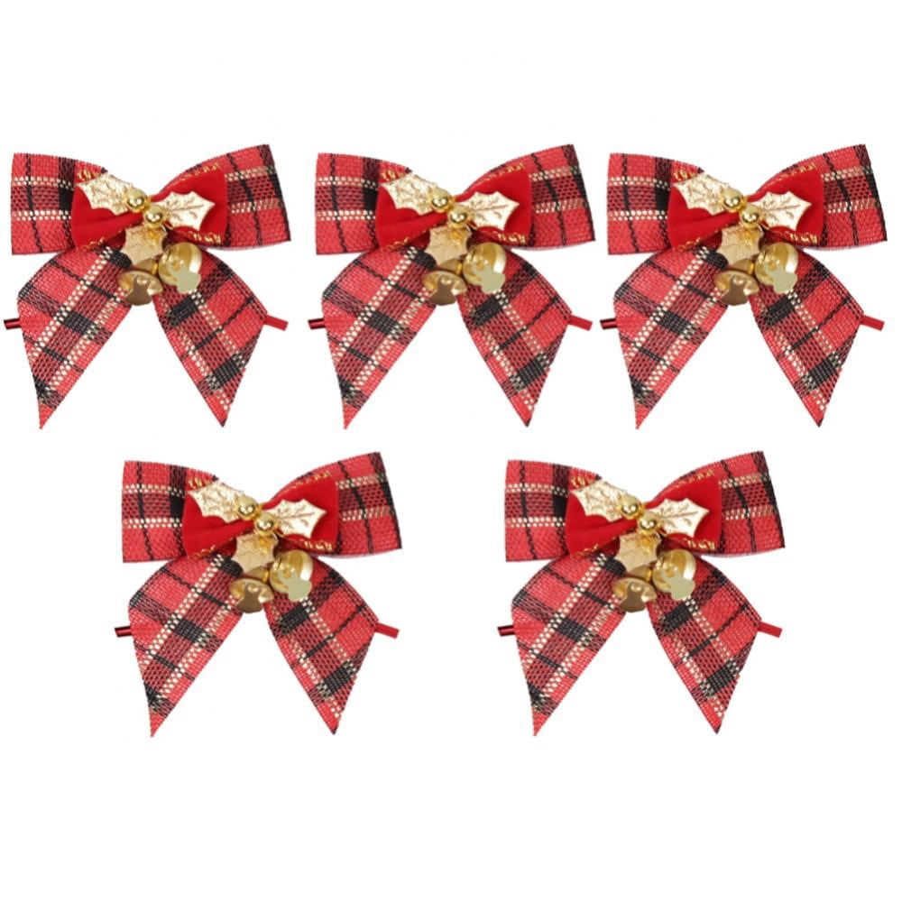 5 Pieces Christmas Buffalo Plaid Bow Ribbon Bow with Bell Christmas ...