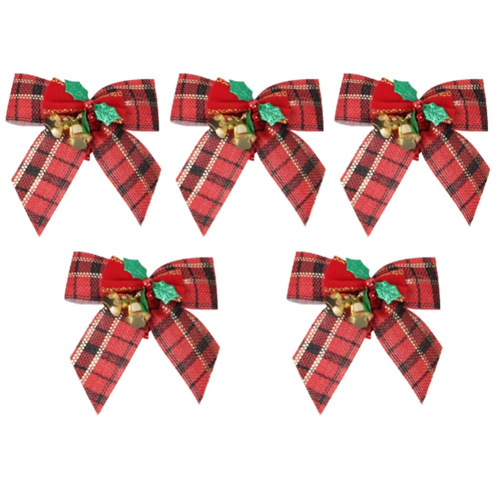 5 Pieces Christmas Buffalo Plaid Bow Ribbon Bow with Bell Christmas ...
