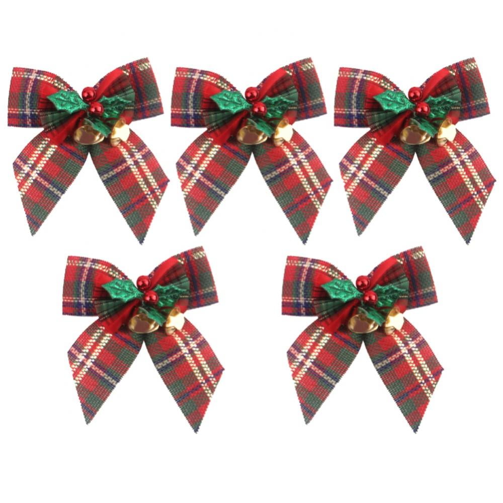 5 Pieces Christmas Buffalo Plaid Bow Ribbon Bow with Bell Christmas ...