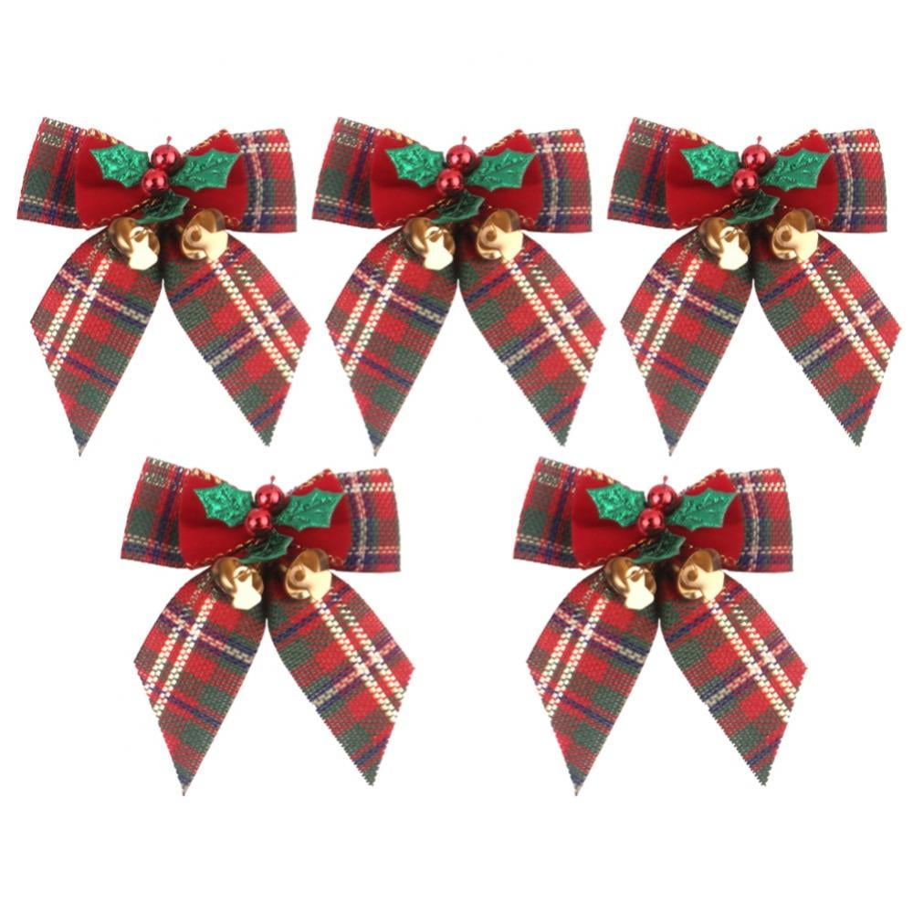 5 Pieces Christmas Buffalo Plaid Bow Ribbon Bow with Bell Christmas ...