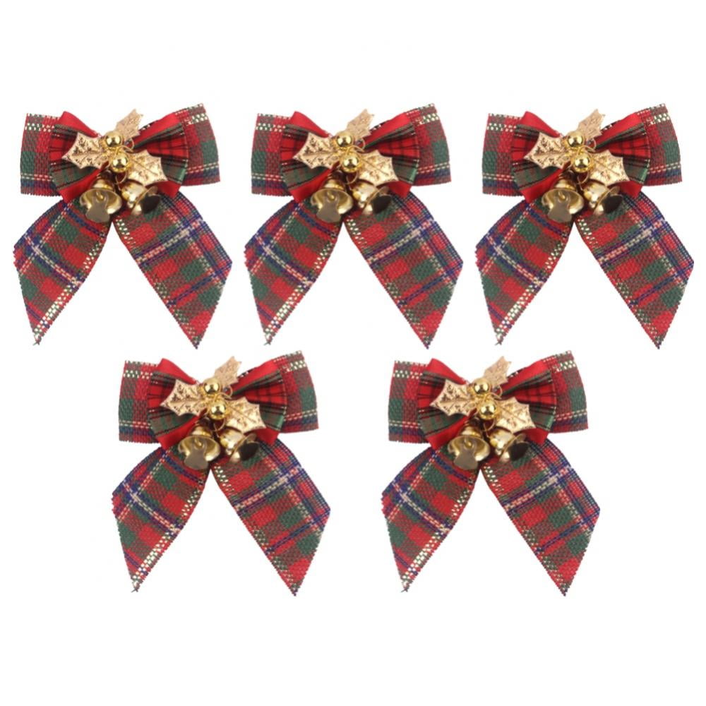 5 Pieces Christmas Buffalo Plaid Bow Ribbon Bow with Bell Christmas ...