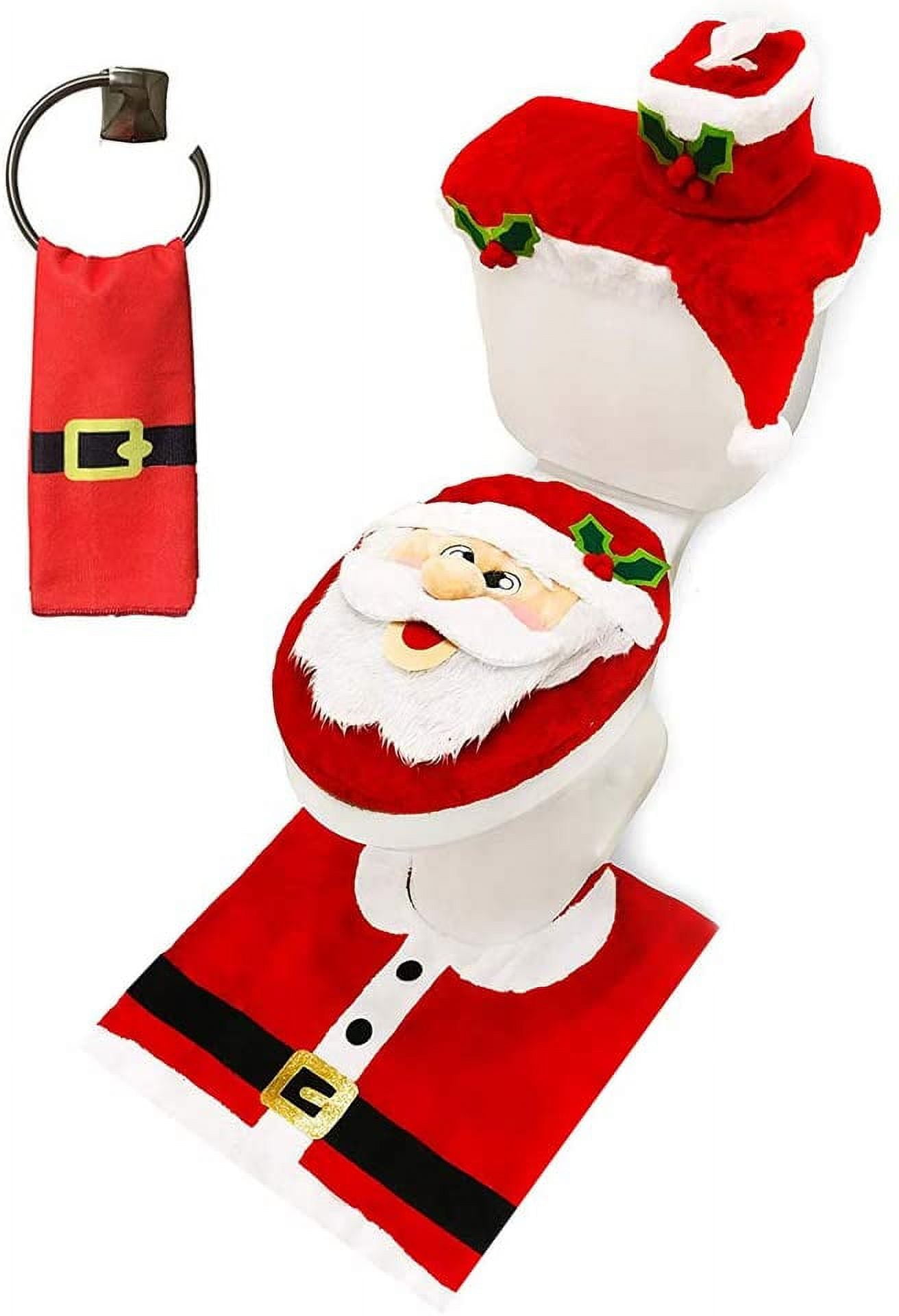 5 Pieces Christmas Theme Bathroom Decoration Set w/Toilet Seat Cover ...
