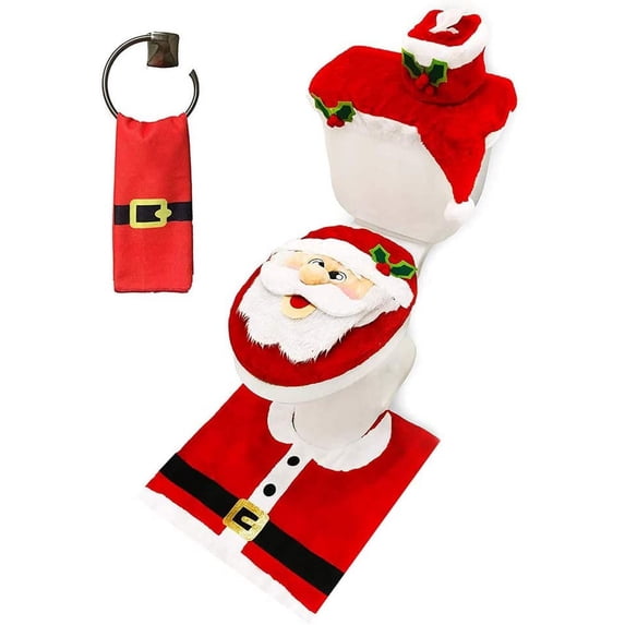 5 Pieces Christmas Theme Bathroom Decoration Set w/Toilet Seat Cover ...