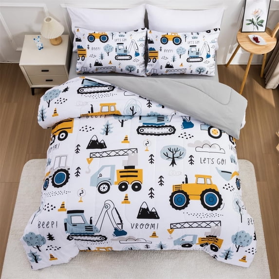 5 Pieces Construction Truck Twin Comforter Set for Boys Kids Forest ...