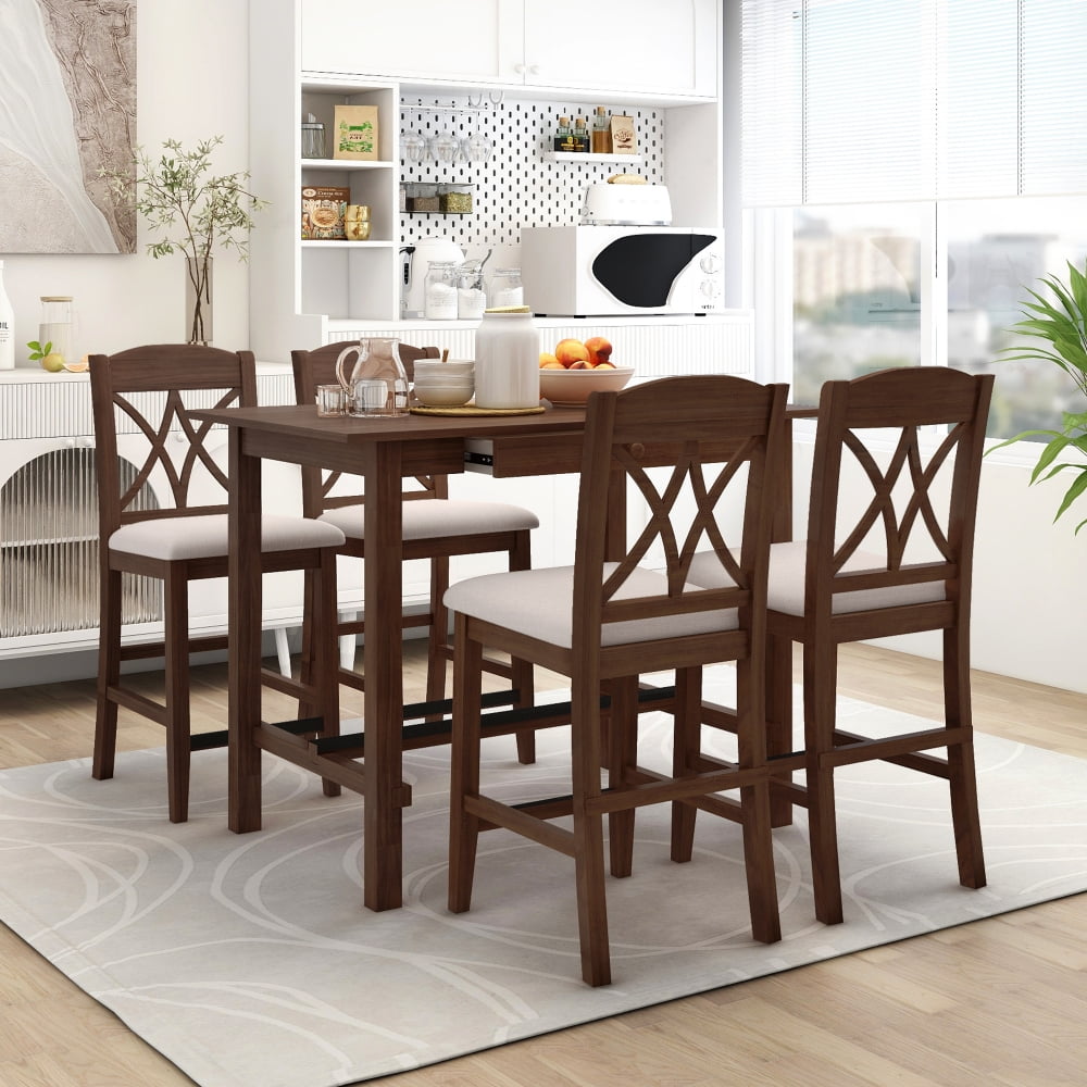 5 Pieces Counter Height Dining Table Set for 4, Farmhouse Kitchen Table ...
