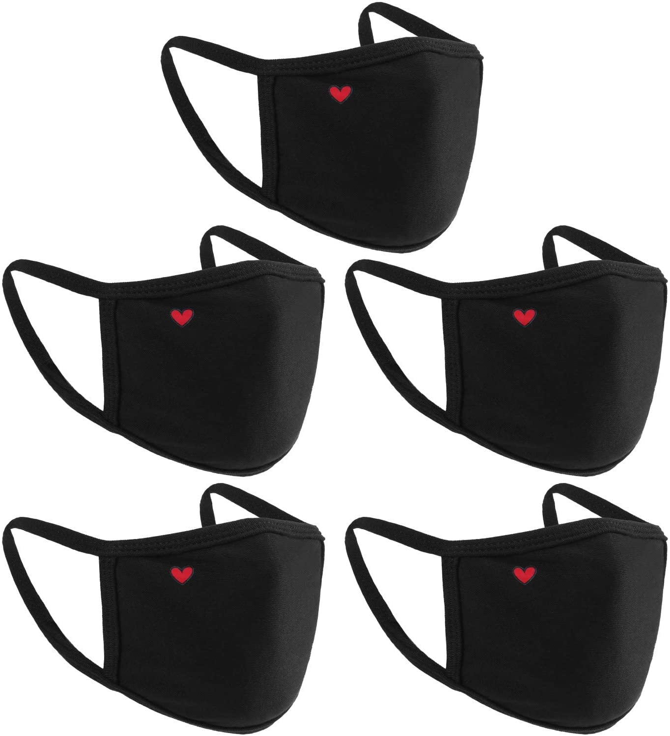 5 Pieces Cute Heart Face Mask Unisex Black Heart Face Protection ...