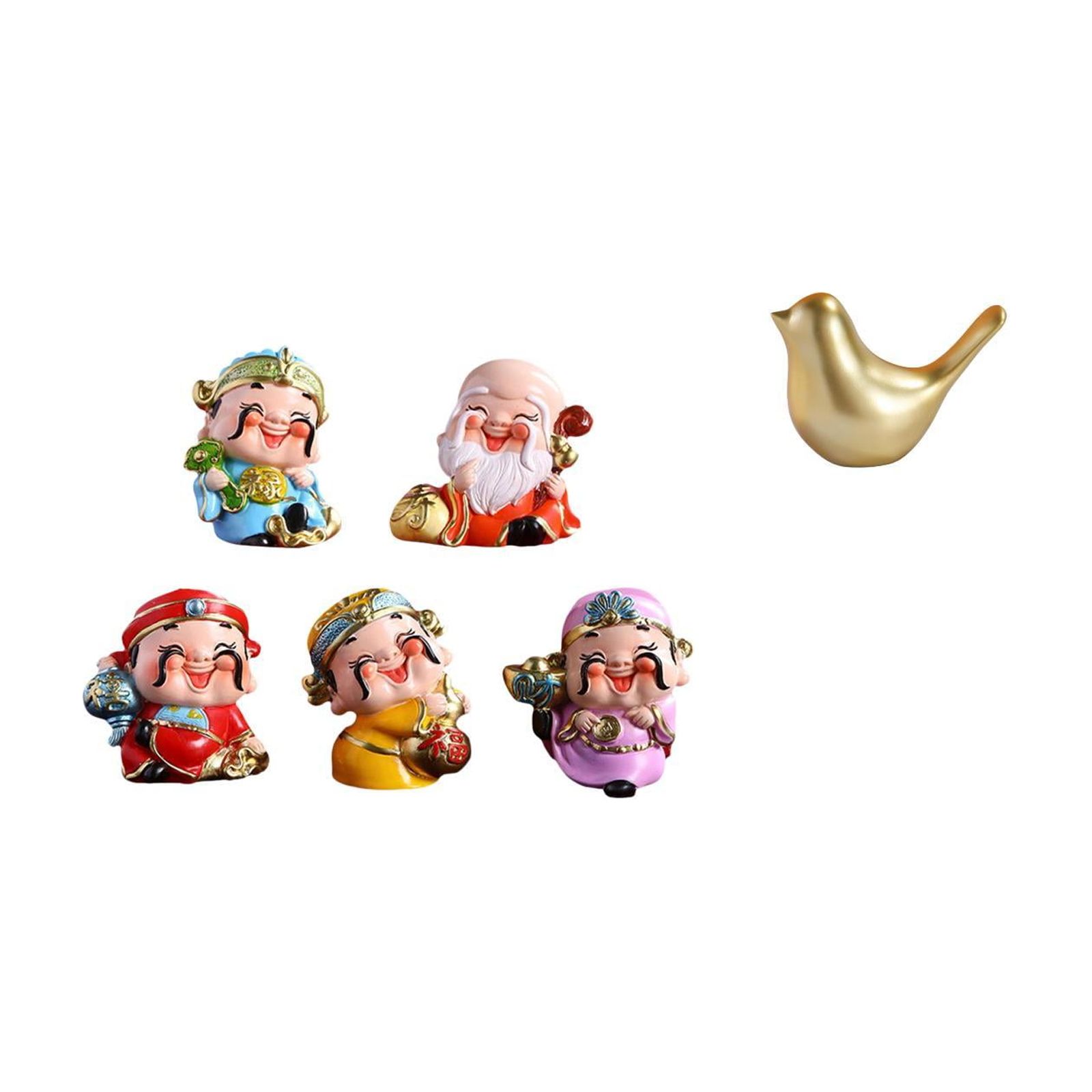 5 Pieces Desktop Figurine Cartoon God of Fortune Figurine Birds ...