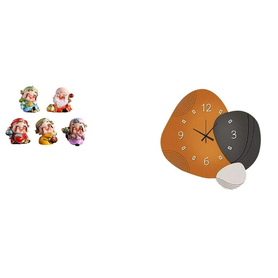 5 Pieces Desktop Figurine Cartoon God of Fortune Figurine Wall Clock ...