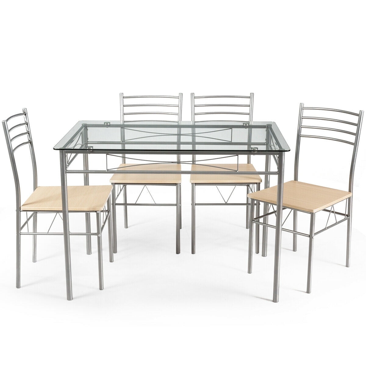 5 Pieces Dining Set Glass Table and 4 Chairs - Walmart.com