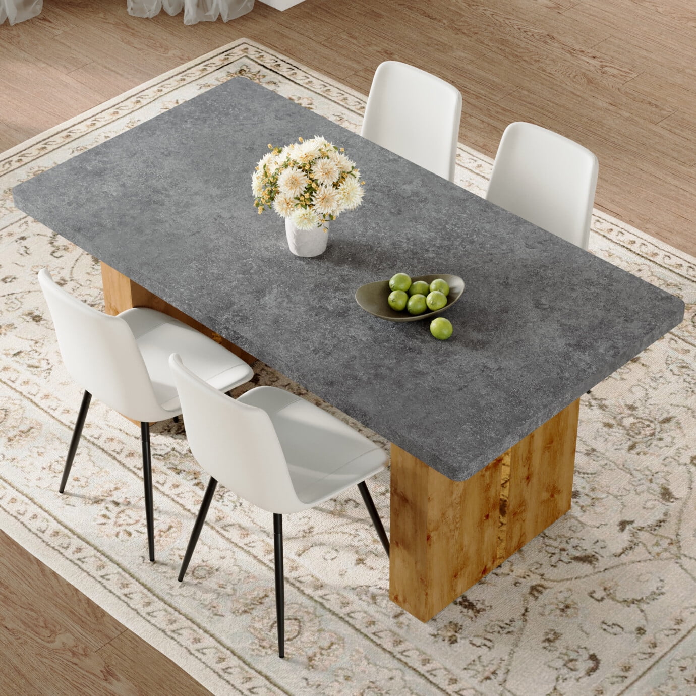 5 Pieces Dining Table & Chairs Set, Modern Rectangle Kitchen Table and ...