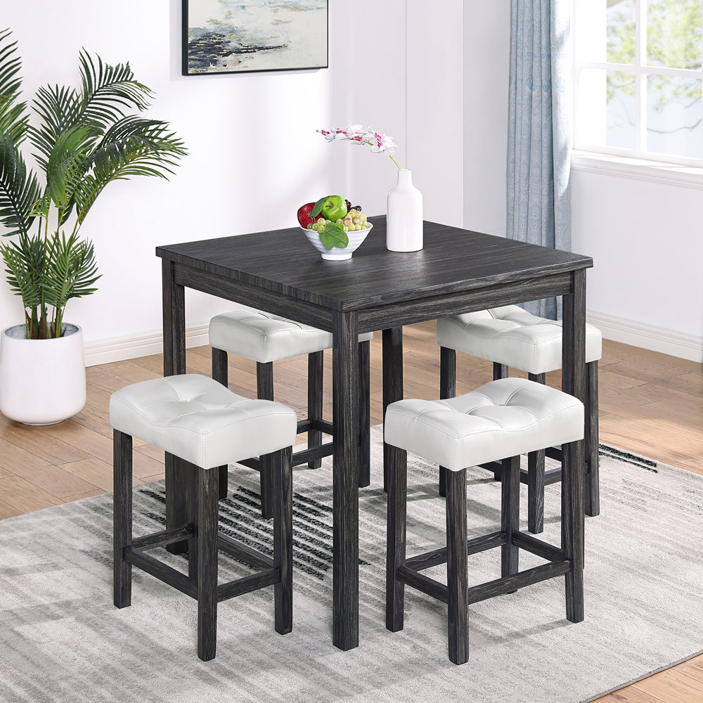 5 Pieces Dining Table Set for 4, Dining Table with 4 Stools, Home Kitchen Breakfast Table, Bar ...