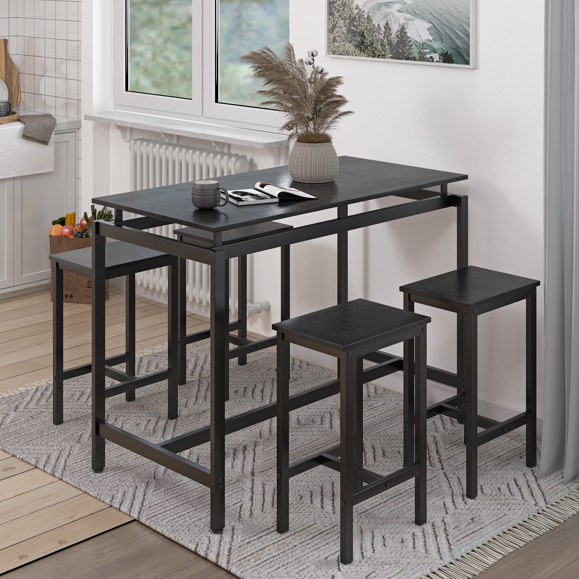 5 Pieces Dining Table Set for 4,Black Bar Table Set with 4 Bar Stools ...