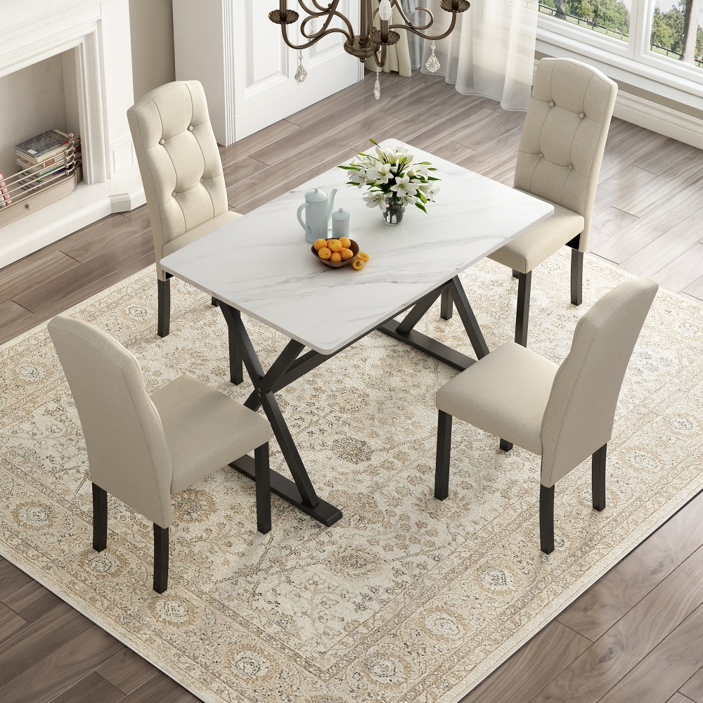 5 Pieces Dining Table Set, Kitchen Table Set with Faux Marble Tabletop ...