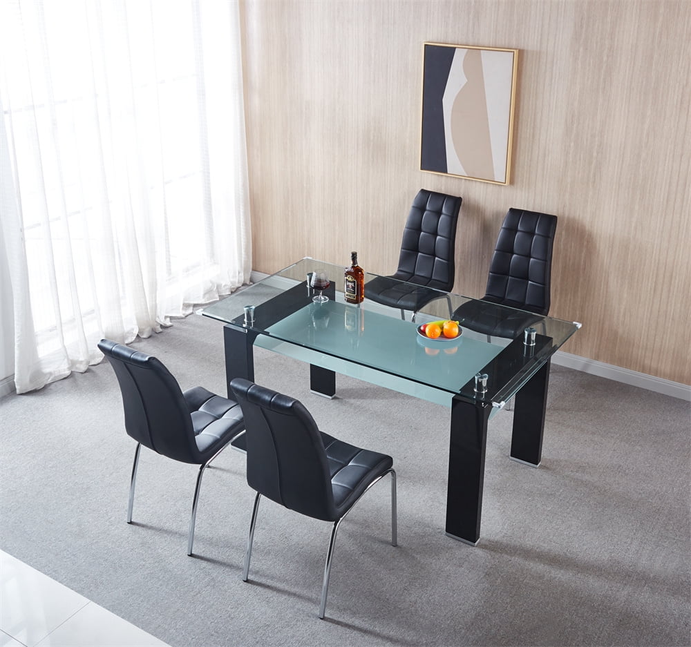 5 Pieces Dining Table Set, Modern Rectangular Double-Layer Tempered ...