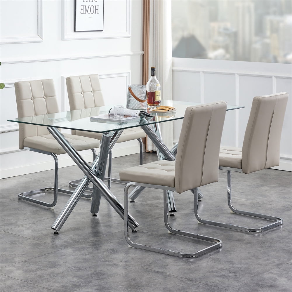5 Pieces Dining Table Set, Modern Style Kitchen Set with 4 Light ...