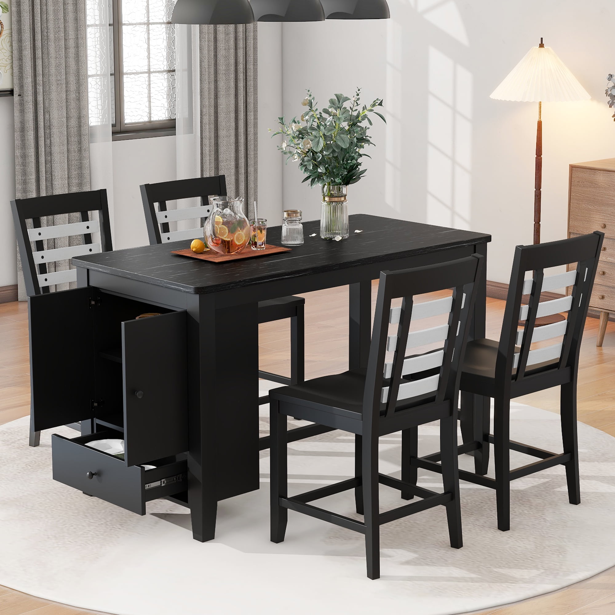 5 Pieces Dining Table Set,Wooden Kitchen Table Set,Include Table With ...