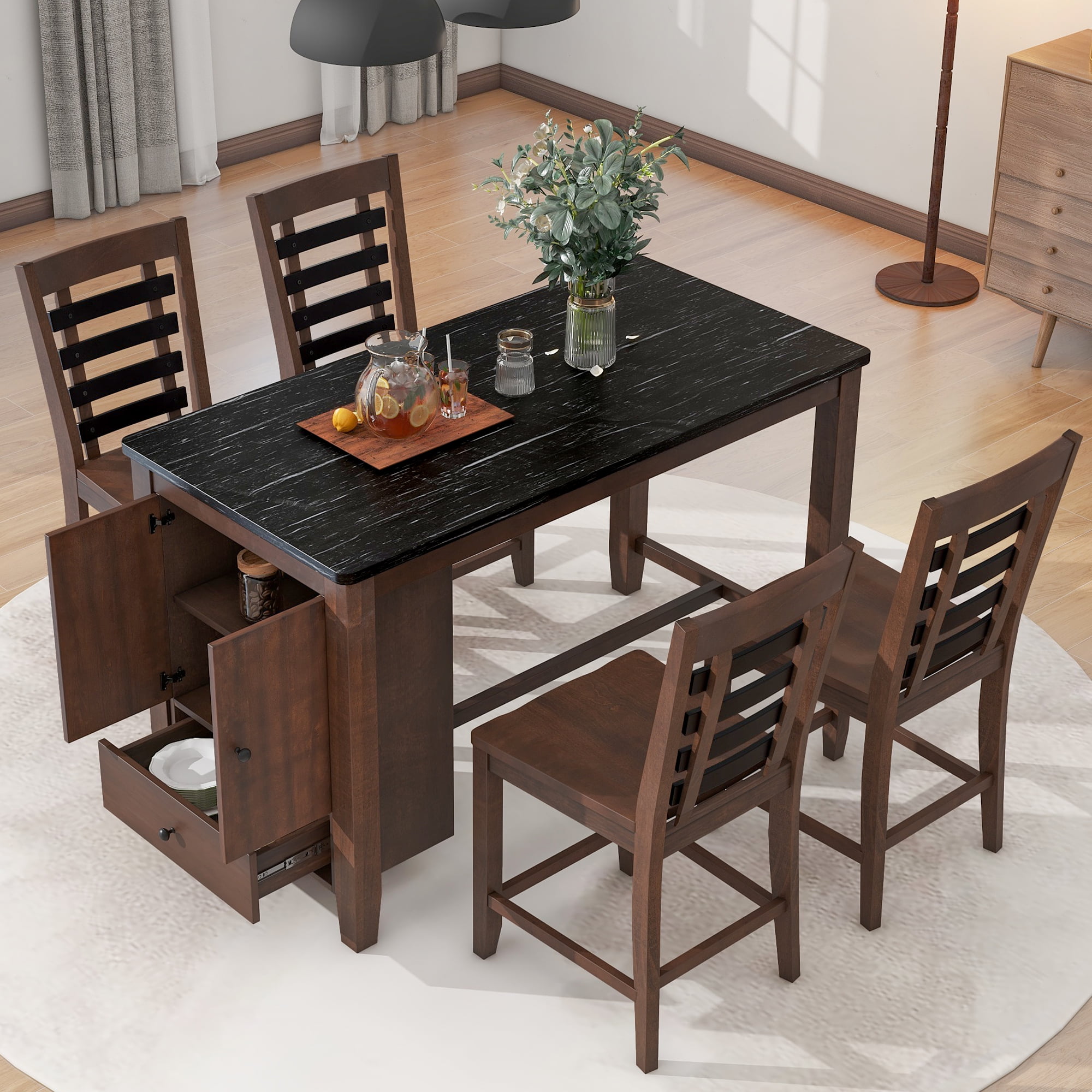 5 Pieces Dining Table Set,Wooden Kitchen Table Set,Include Table With ...