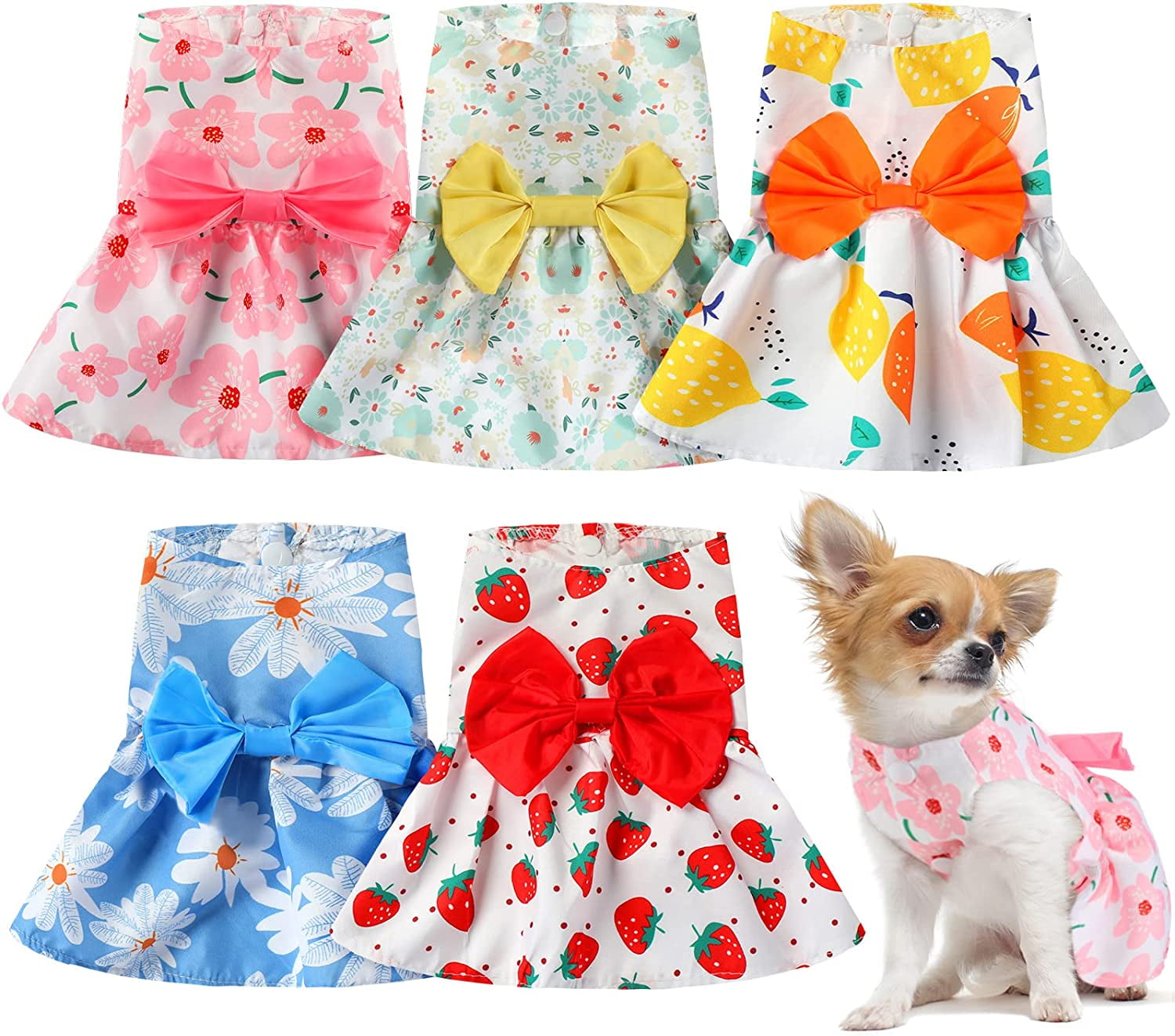 5 Pieces Dog Clothes Girl Dog Dresses Floral Puppy Dresses Pet Cat ...