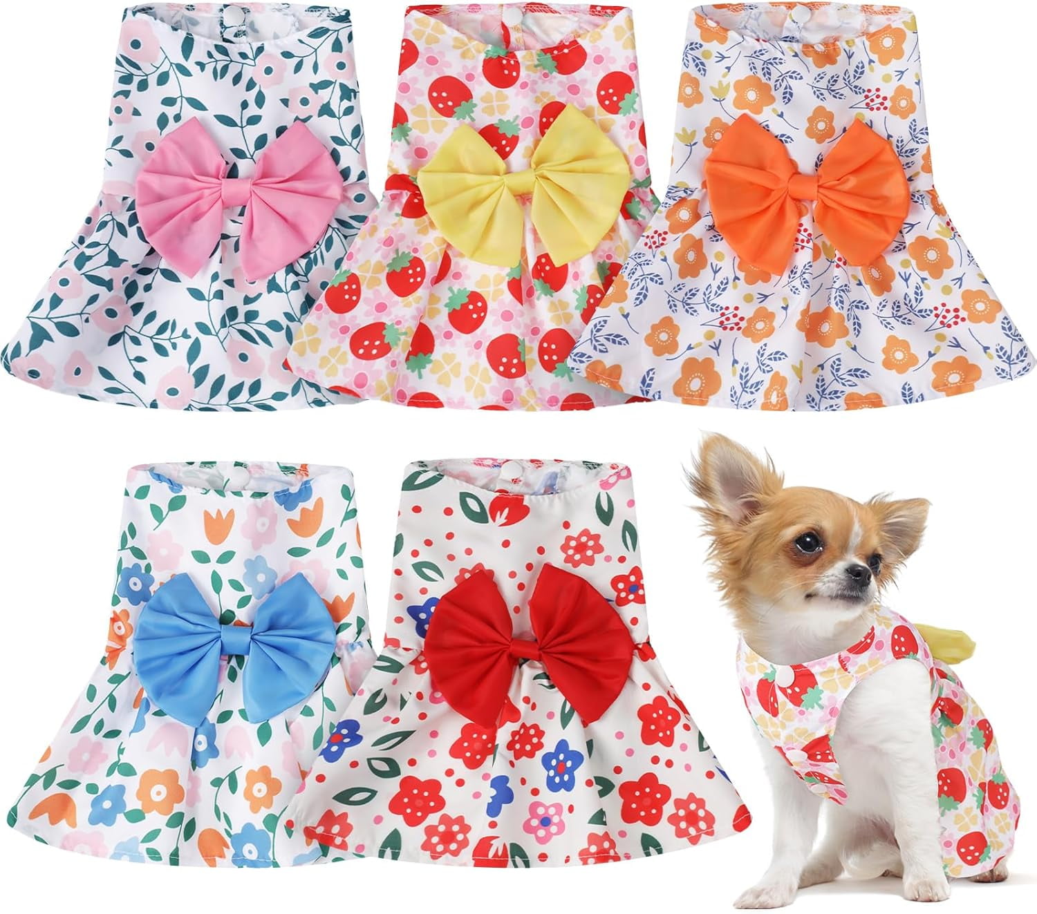 5 Pieces Dog Dresses for Small Dogs Girls Floral Puppy Dresses Pet Dog ...