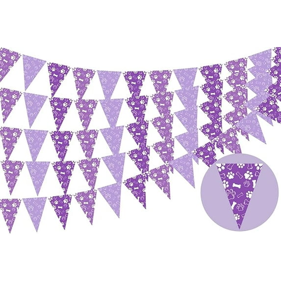 5 Pieces Dog Pennant Banners, Purple Puppy Dog Paw Print Triangle Flags ...