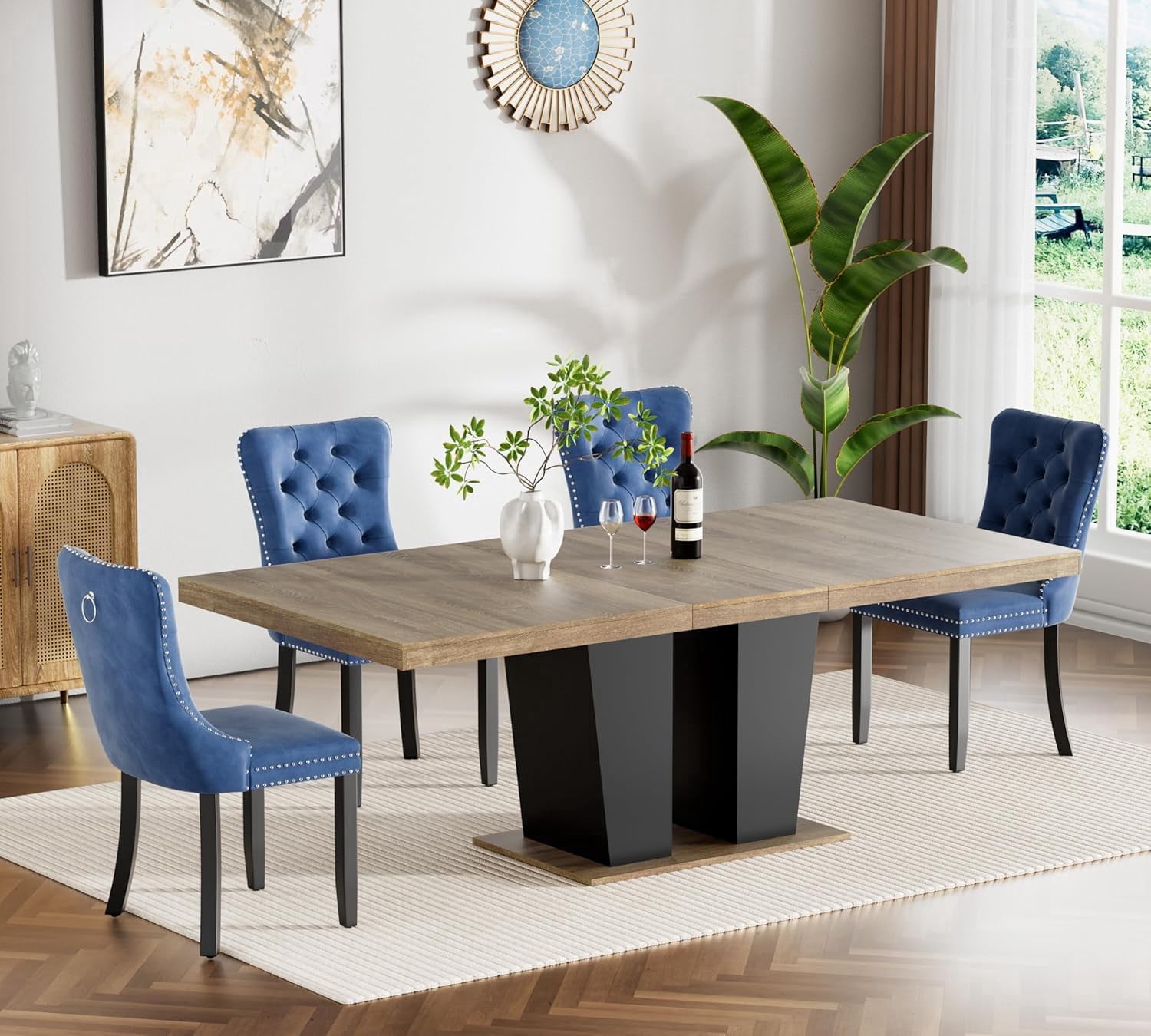 5 Pieces Extendable Dining Table Set for 4, 63"-79" Rectangle Dining ...
