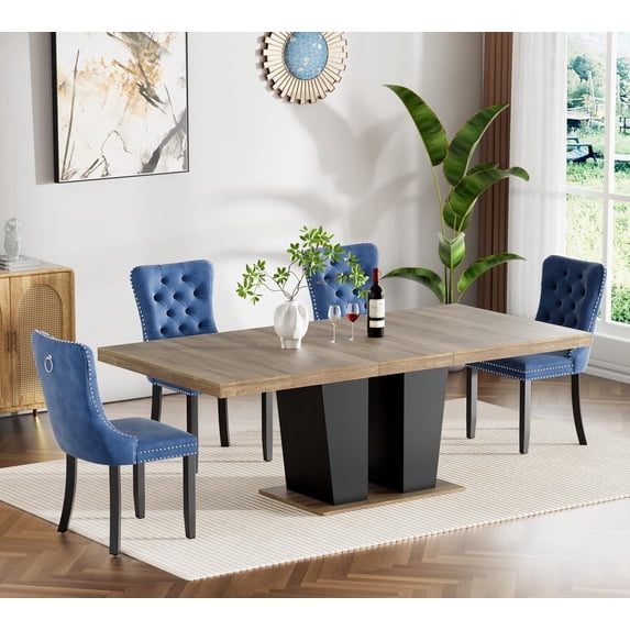 5 Pieces Extendable Dining Table Set for 4, 63"-79" Rectangle Dining ...