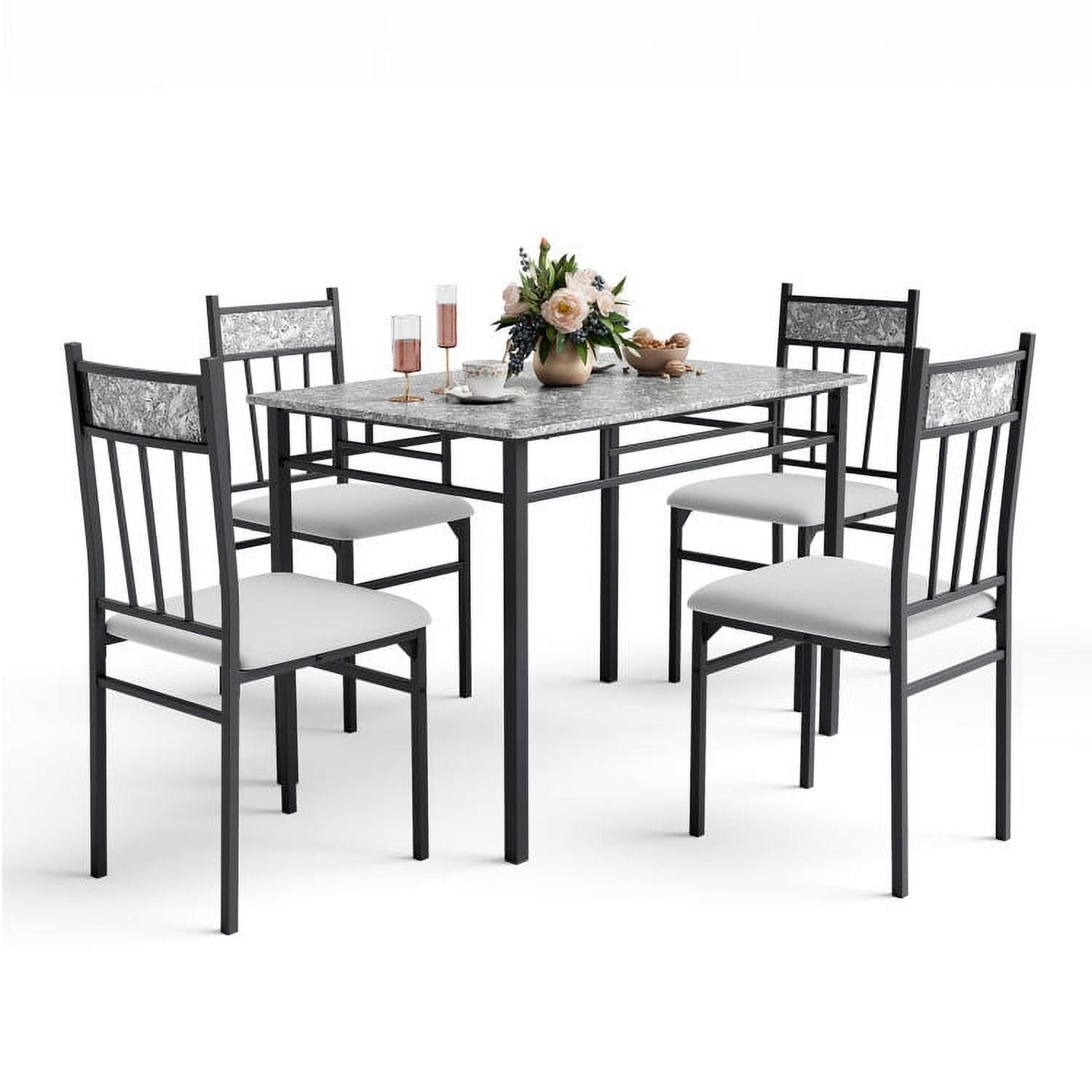 5-Piece Faux Marble Dining Table Set with 4 Upholstered Chairs, MDF ...