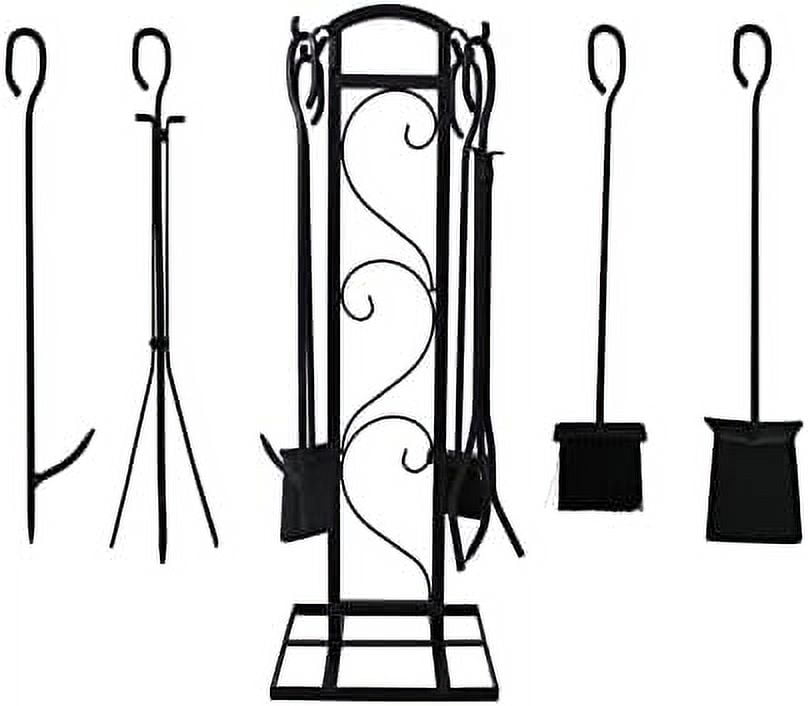5 Pieces Fireplace Tools Sets Modern 33 Inch Outdoor Wrought Iron ...