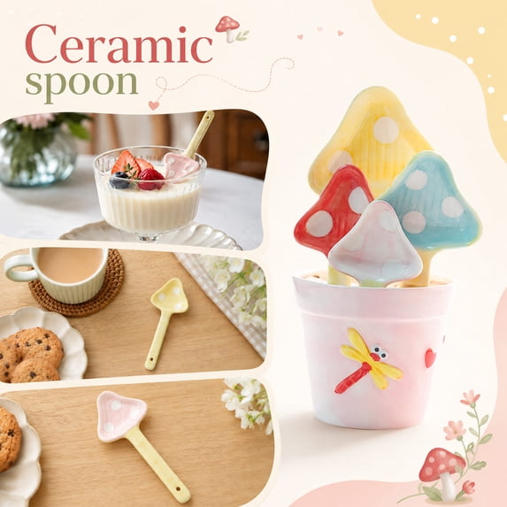 5 Pieces Fun Ceramic Measuring Spoons Set, Flower Pot Shape Spoon ...