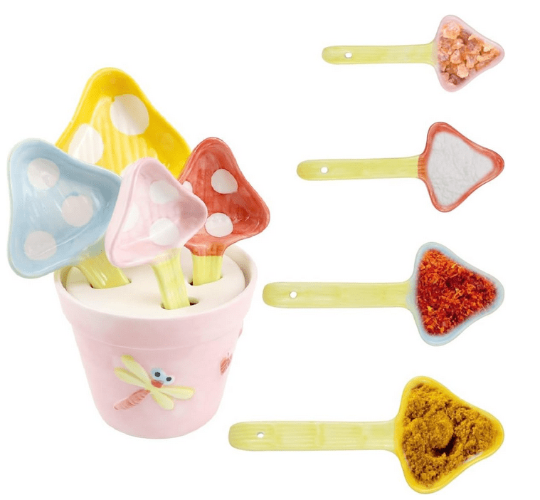 5 Pieces Fun Ceramic Measuring Spoons Set, Flower Pot Spoon Holder with ...