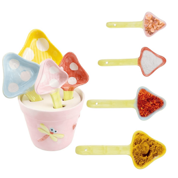 5 Pieces Fun Ceramic Measuring Spoons Set, Flower Pot Spoon Holder with ...