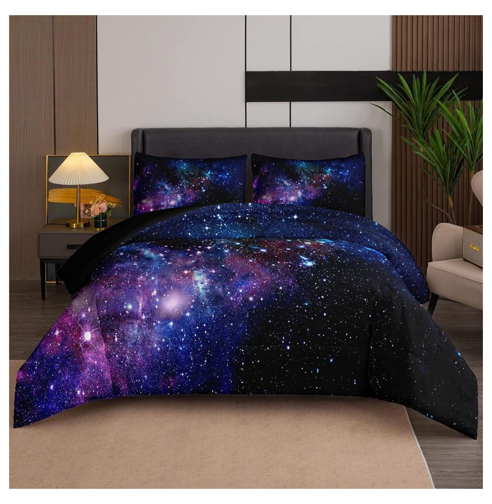 5 Pieces Galaxy Comforter Set Twin Size Space Blue and Purple Starry ...