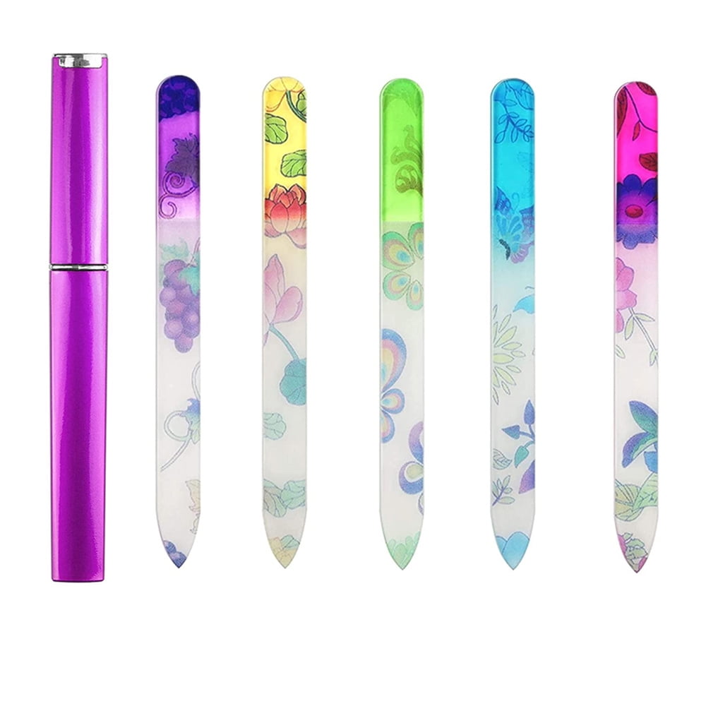 5 Pieces Glass Nail File Buffers with Cases, Crystal Glass Nail Buffers ...