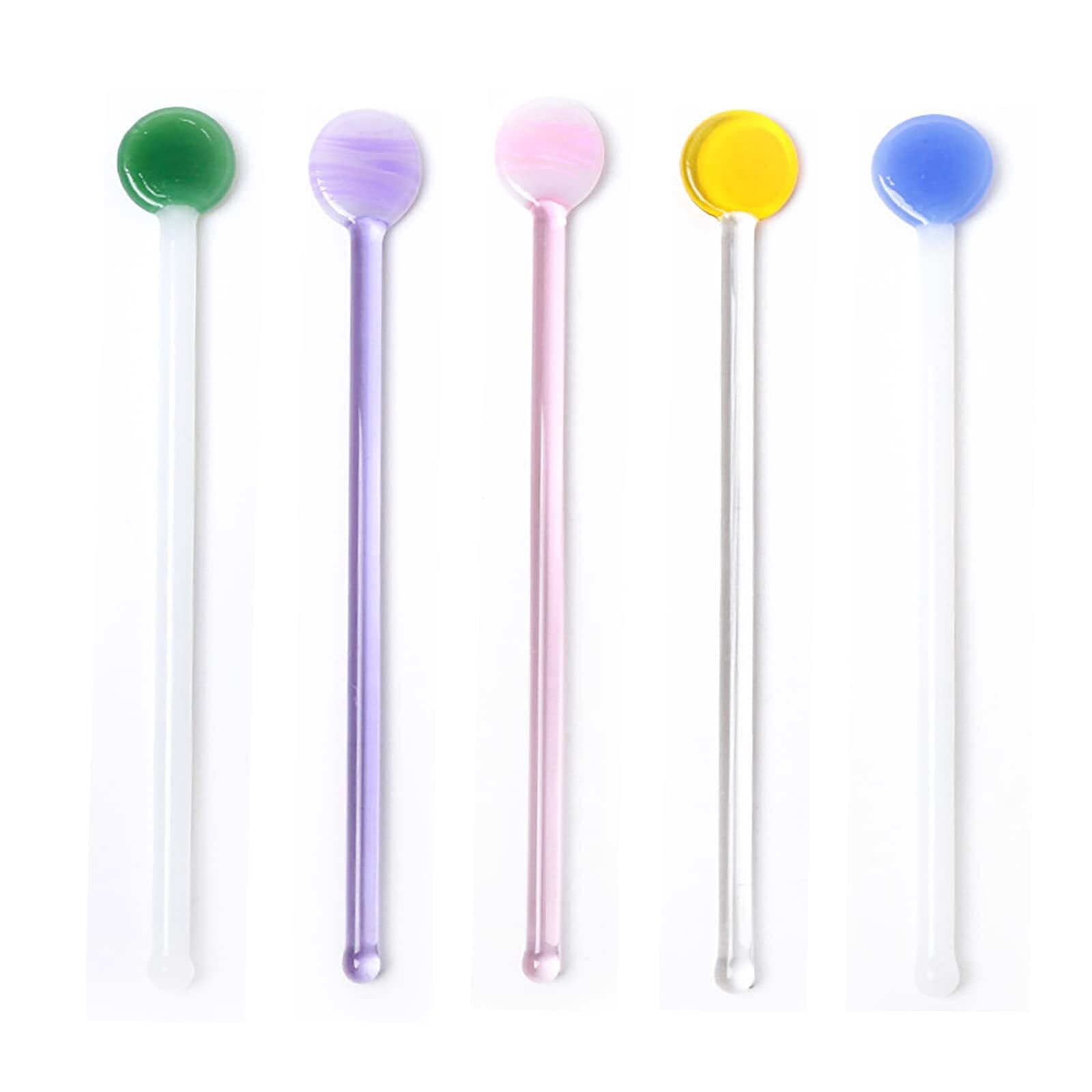 5 Pieces Glass Swizzle Sticks Cocktail Stirrers Mixing Spoon Coffee Tea ...
