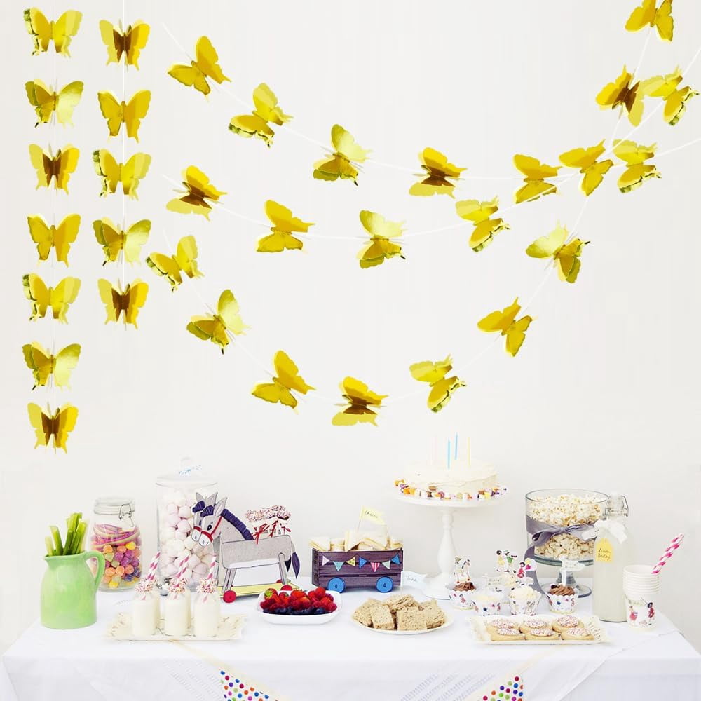 5 Pieces Gold 3D Butterfly Paper Garland Hanging Decorative Banner for ...
