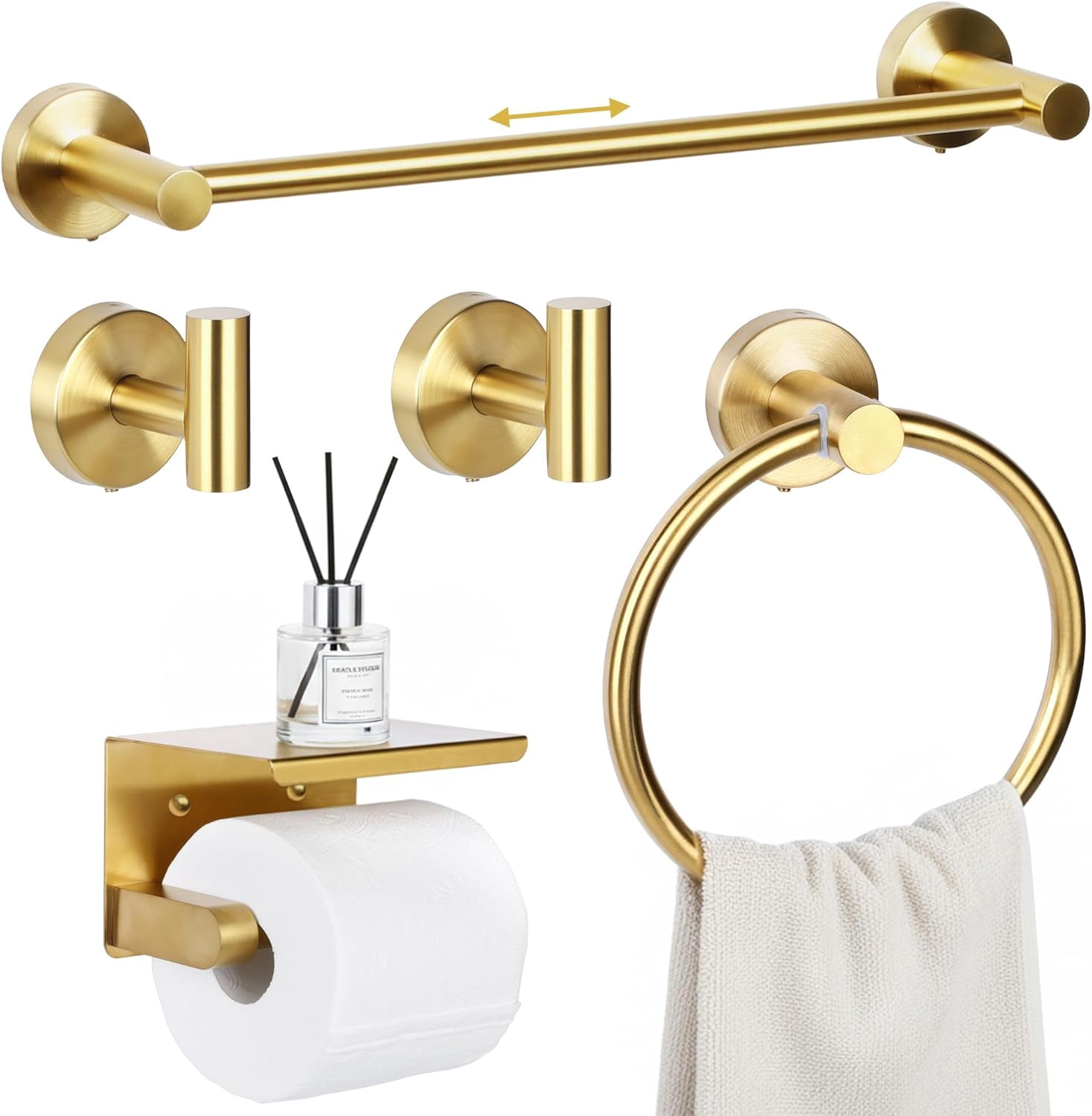 5 Pieces Gold Bathroom Accessories Set - 25.6 inch Towel Bar, Toilet ...