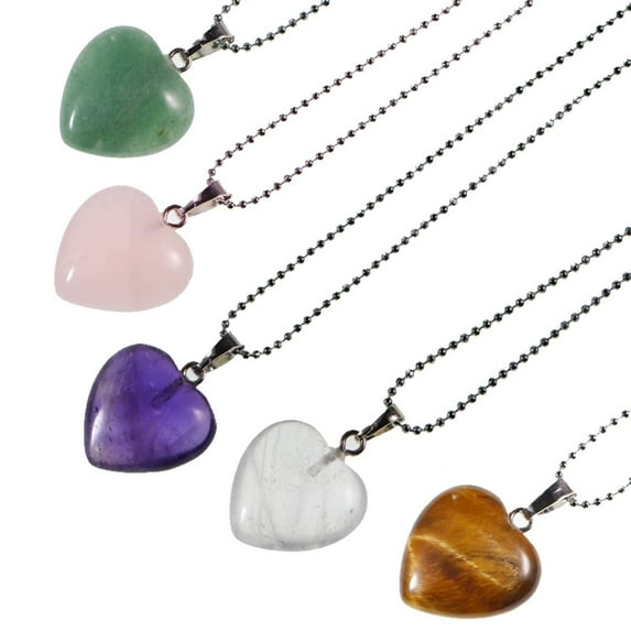 5 Pieces Heart Shape Natural Stone Necklace Chakra Beads Charms Crystal ...