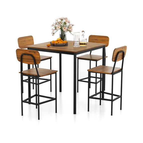 5 Pieces Industrial Dining Table Set with Counter Height Table and 4 ...