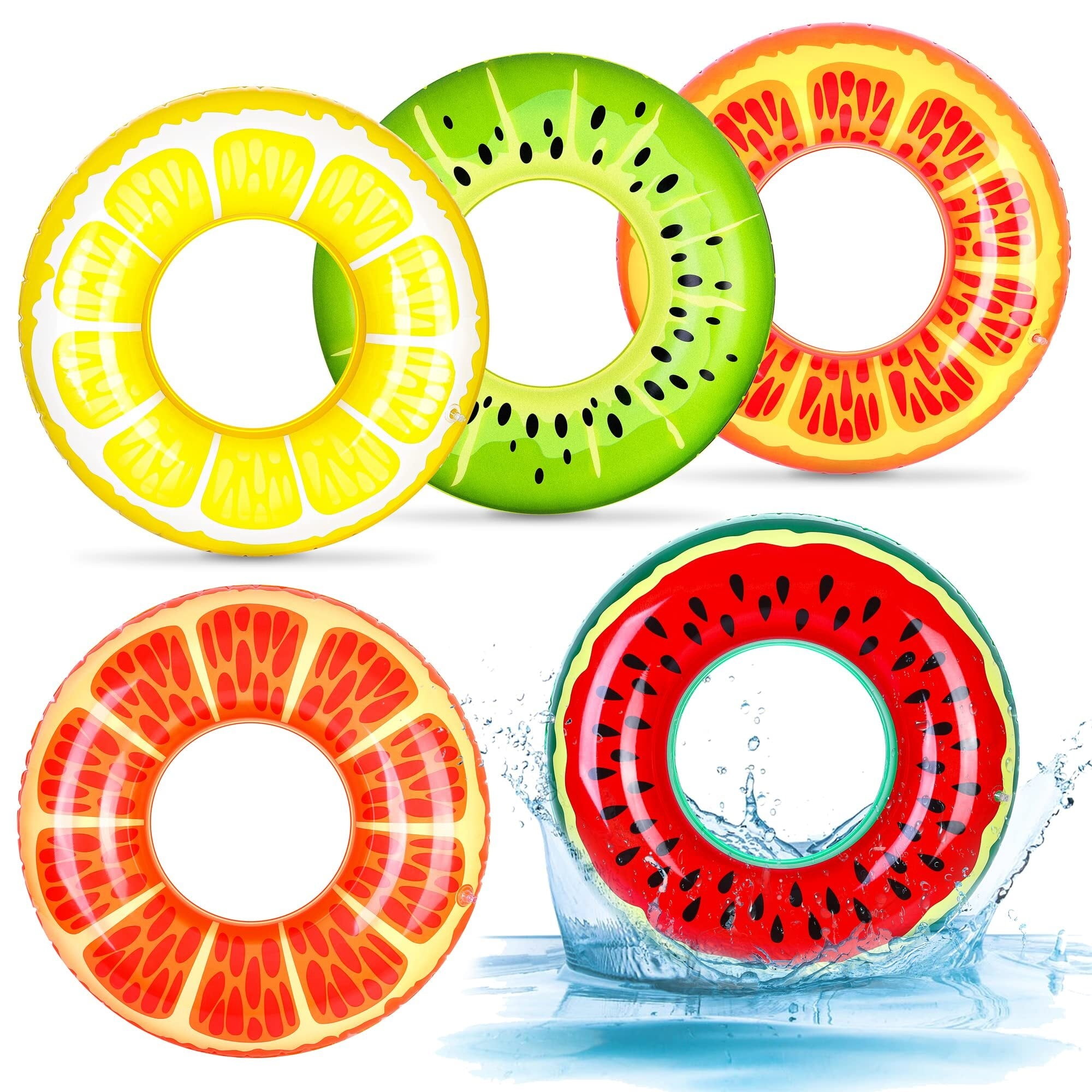 5 Pieces Inflatable Pool Floats 29.5 Inches Swim Tubes Rings Fruits ...