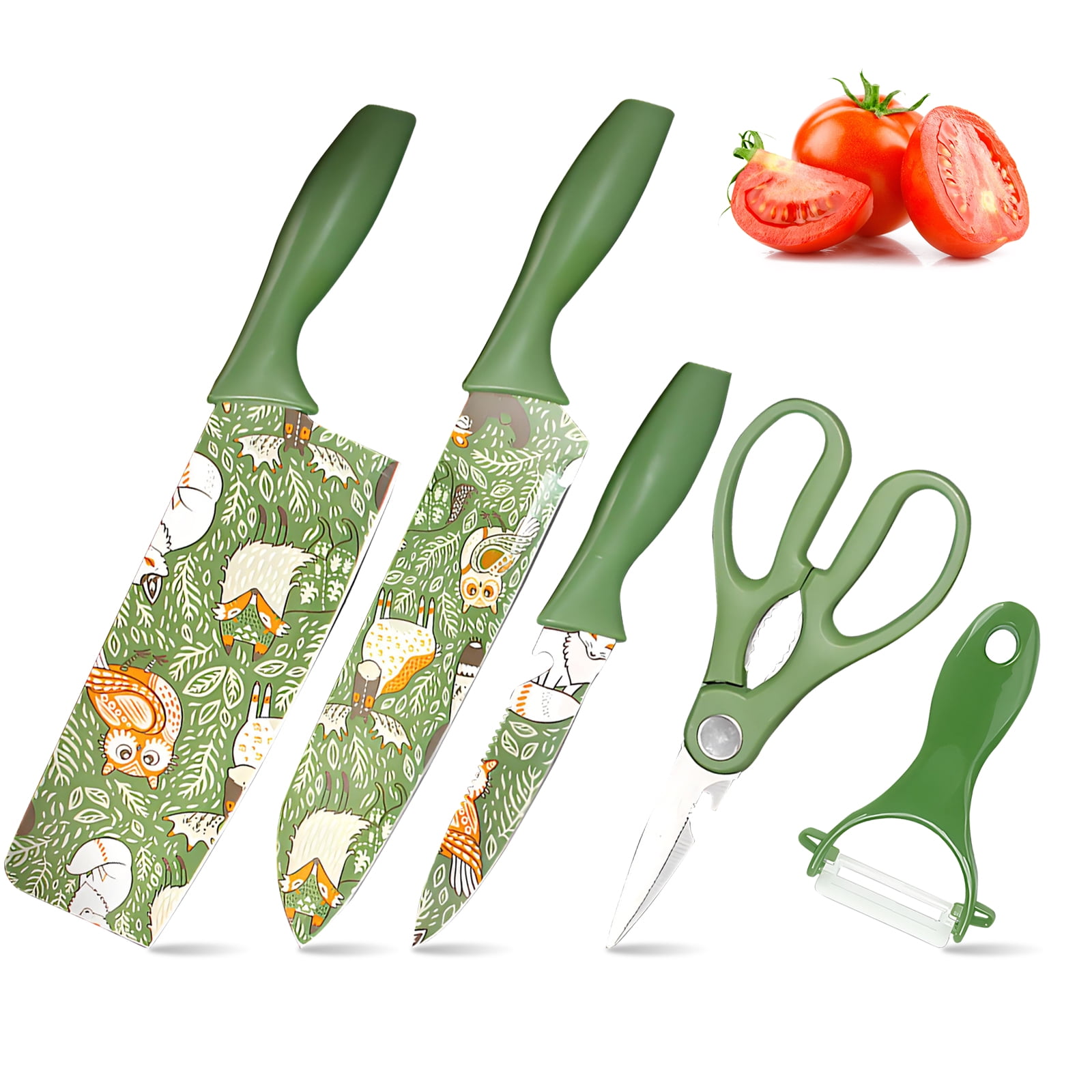 5 Pieces Kitchen Knife Set, Stainless Steel Knife Set with Colorful ...
