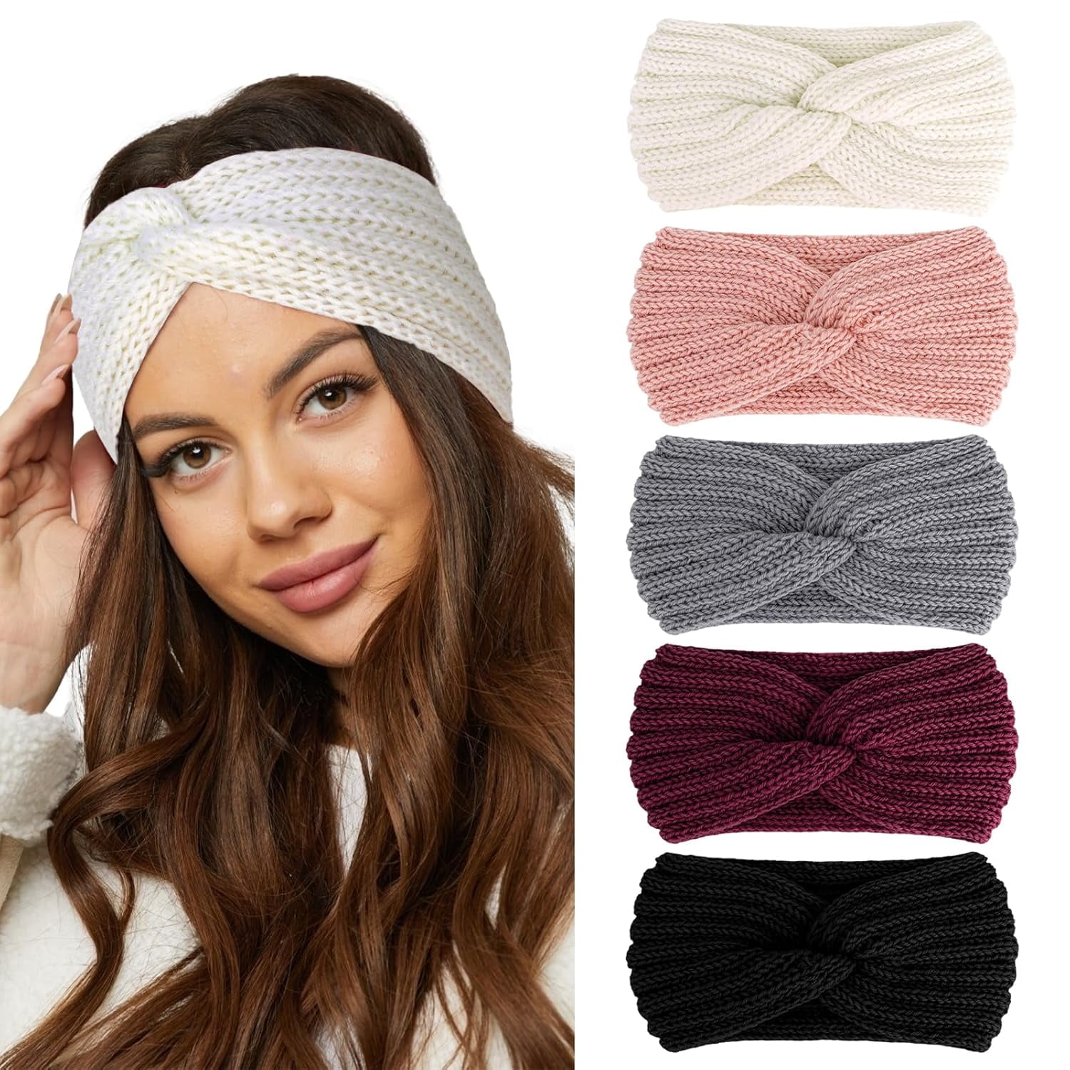 5 Pieces Knit Wide Winter Headbands for Women,Crochet Turban Headbands ...
