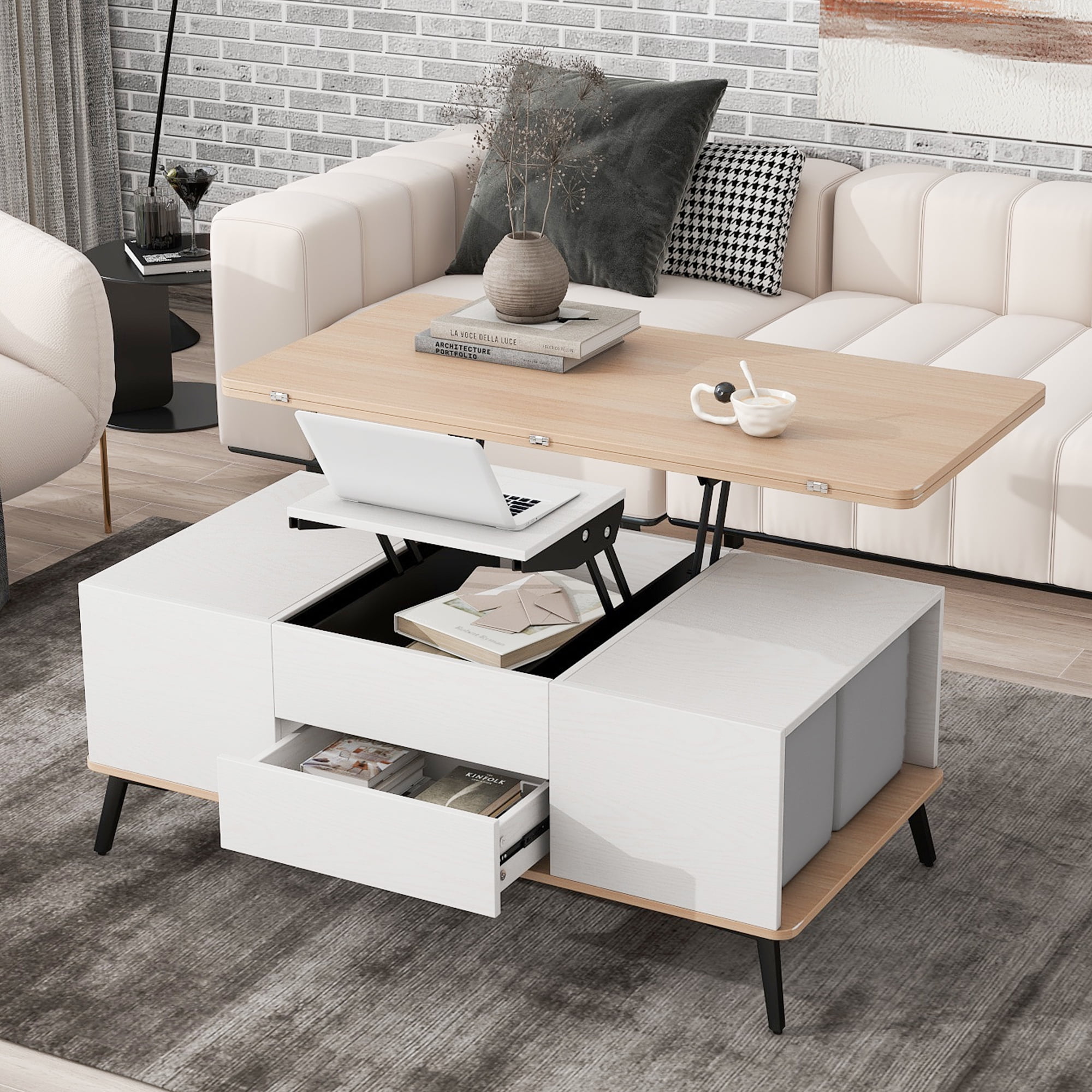 5 Pieces Lift Top Coffee Table Set with Storage Convertible Dining ...