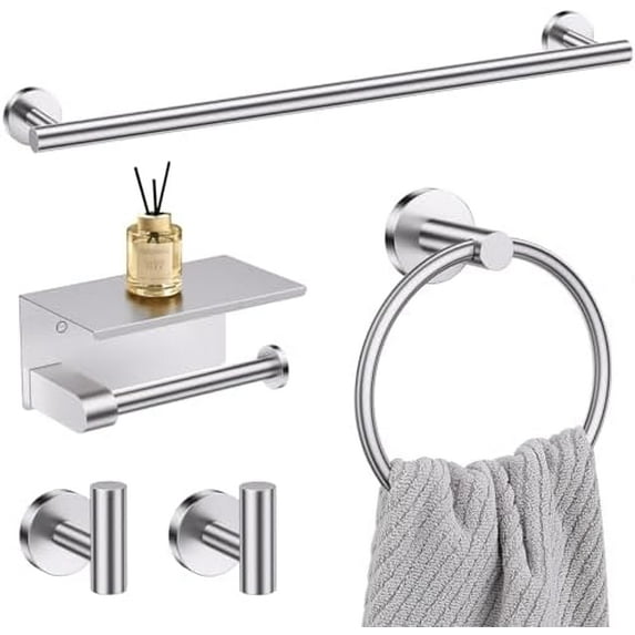 5 Pieces Matte Black Bathroom Accessories Set, 23.6 Inch Bath Towel Bar ...