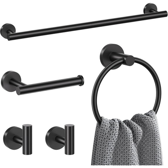 5 Pieces Matte Black Bathroom Accessories Set, 23.6 Inch Bath Towel Bar ...