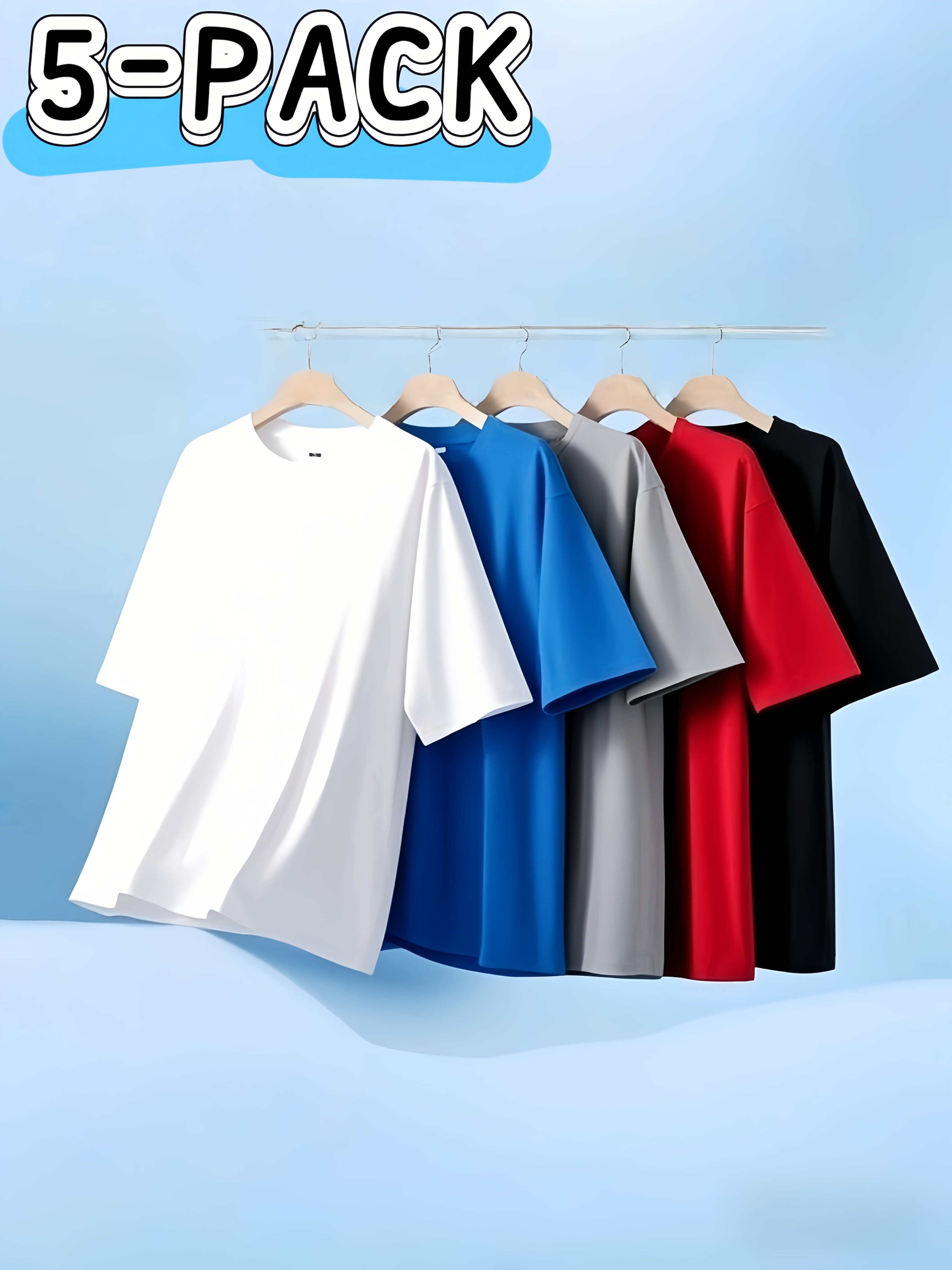 5 Pieces Men's Quick Dry Crew Neck T-Shirts - Spring & Summer Vacation ...