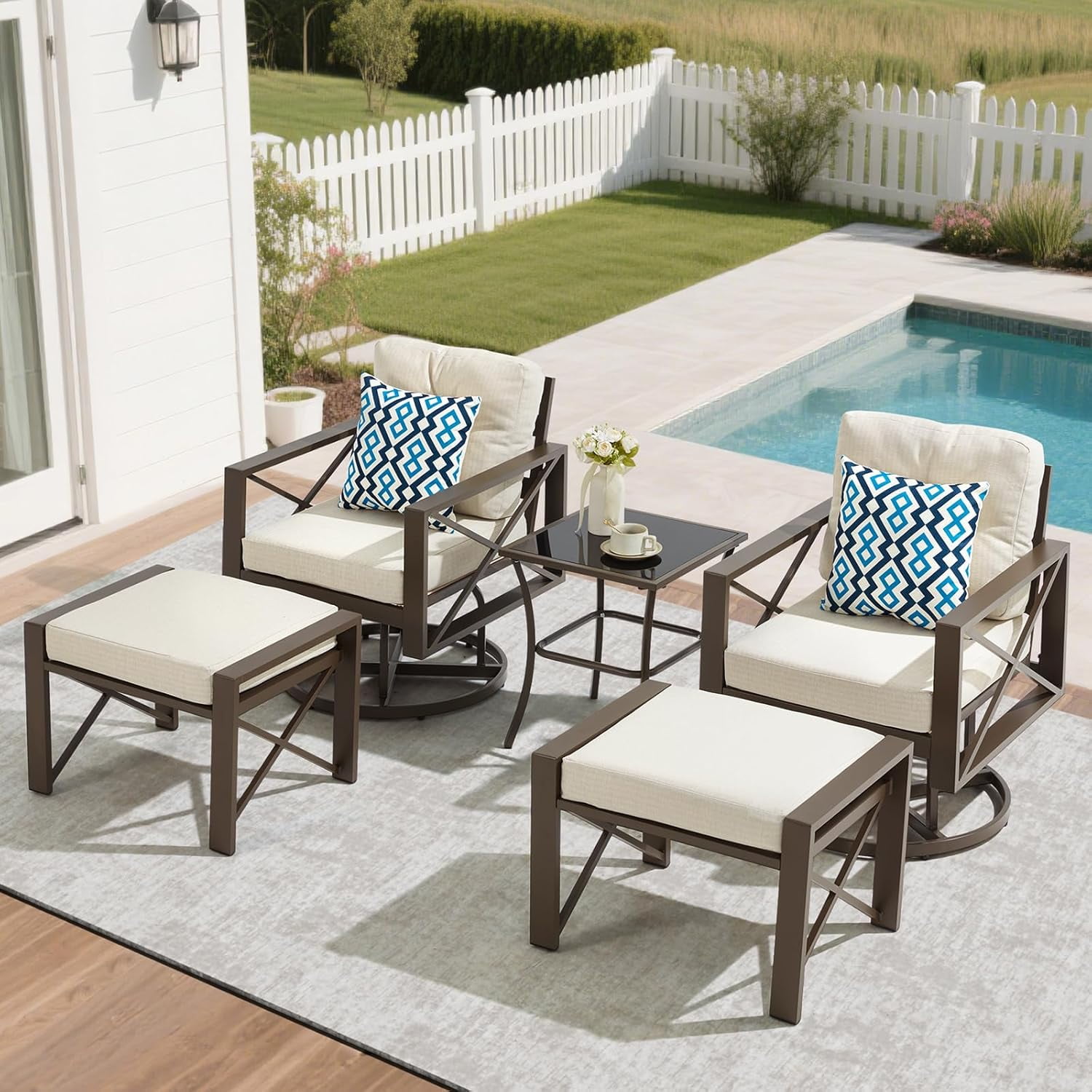 5 Pieces Metal Patio Furniture Set, Outdoor Patio Set with Swivel ...