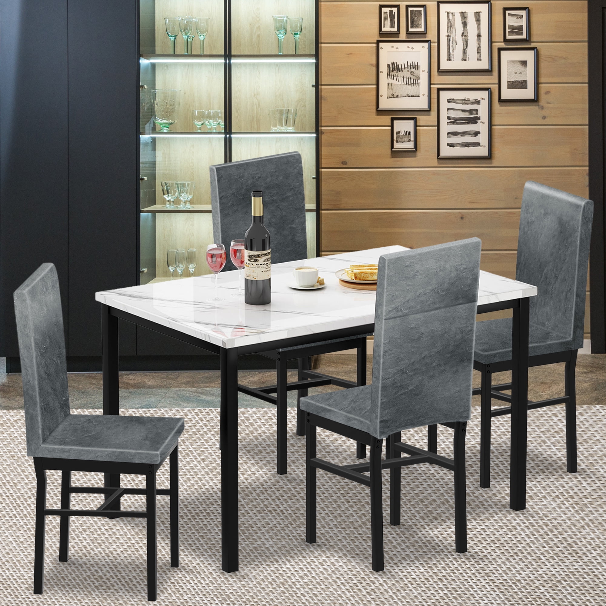 Small Dinette Room Dinner Set, 5-Piece Modern Kitchen Dining Table ...