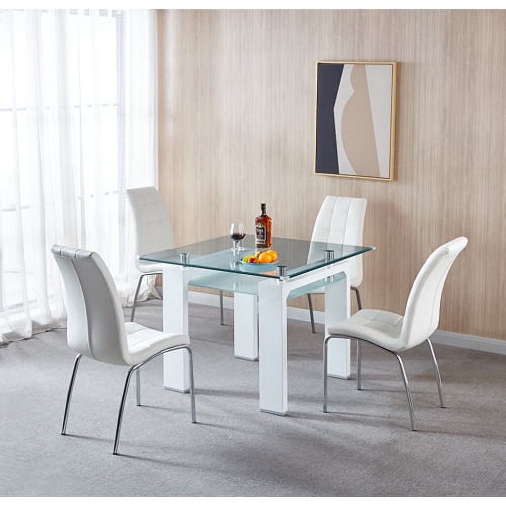 5 Pieces Modern dining set, Square Double-Layer Tempered Glass Dining ...